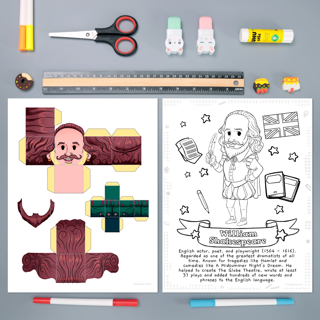 Shakespeare 3D DIY Mini set {Print-at-Home PDF} – MegaGeex